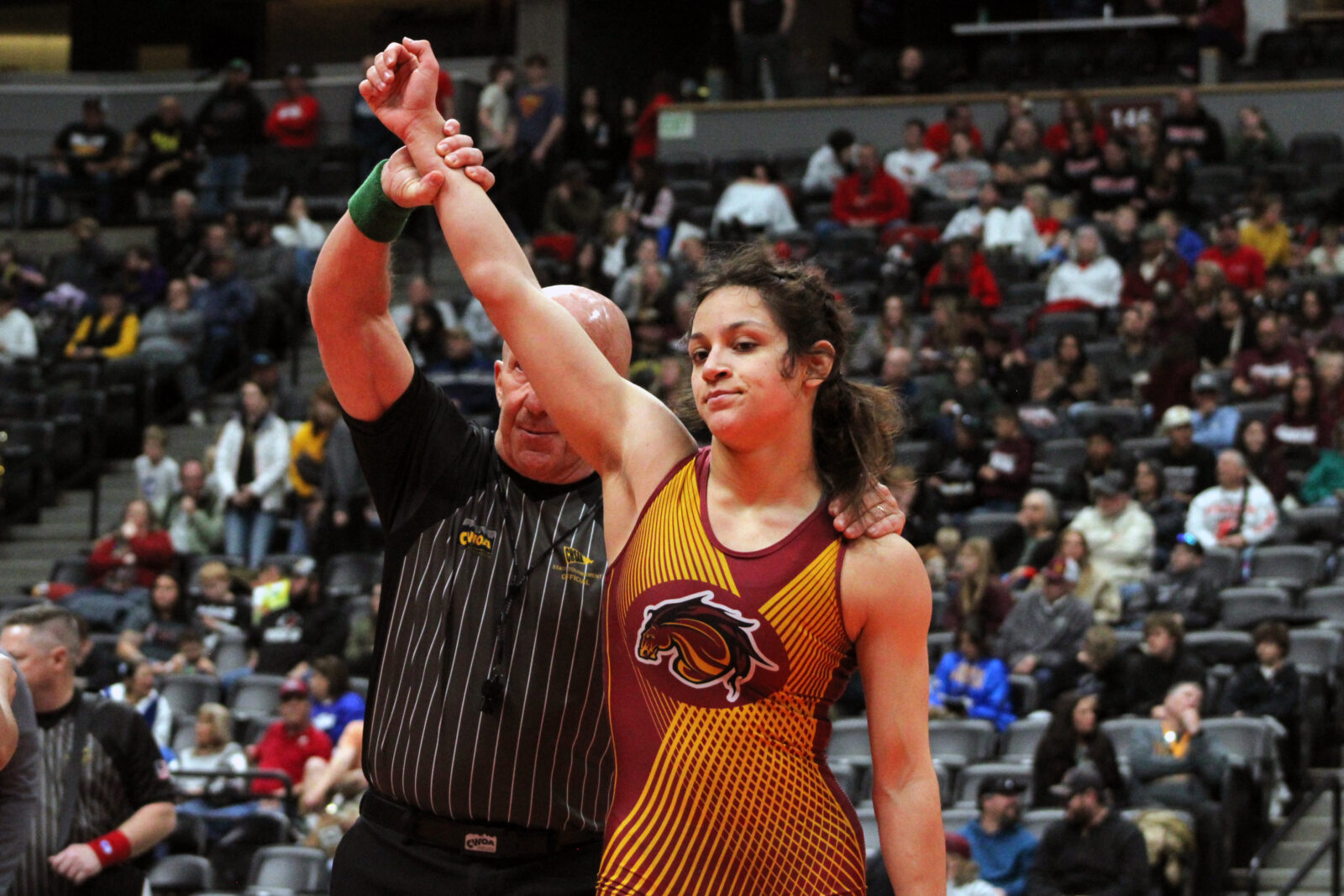 A list of semifinal matches and team scores at state wrestling